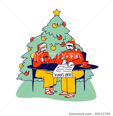 Young Couple Characters Writing Letter to Santa... - Stock Illustration ...