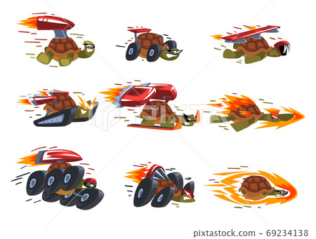 Fast Turtles Collection, Animals Cartoon... - Stock Illustration ...
