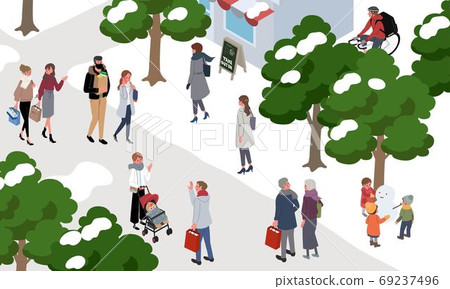 Isometric winter people illustration cityscape... - Stock Illustration ...