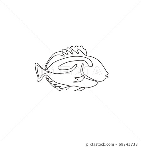 One continuous line drawing of cute blue tang... - Stock Illustration ...