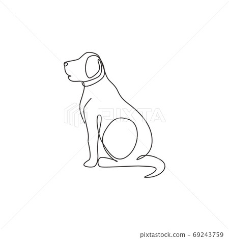 Single one line drawing of adorable labrador... - Stock Illustration ...