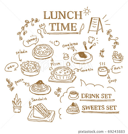 Line drawing cafe menu material lunchtime ver - Stock Illustration ...
