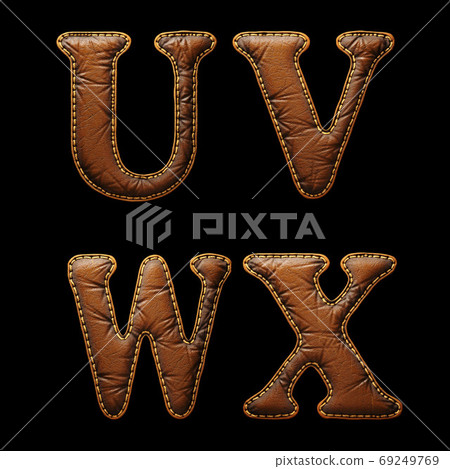 Set of leather letters U, V, W, X uppercase. 3D... - Stock Illustration ...