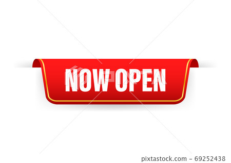 Now open Red ribbon, Label Icon Vector Design.... - Stock Illustration ...