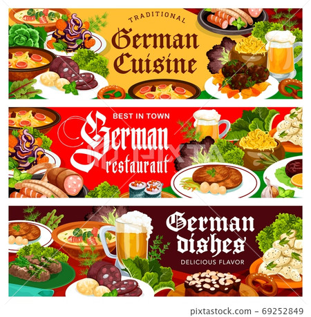 German food restaurant vector banners with meals - Stock Illustration ...