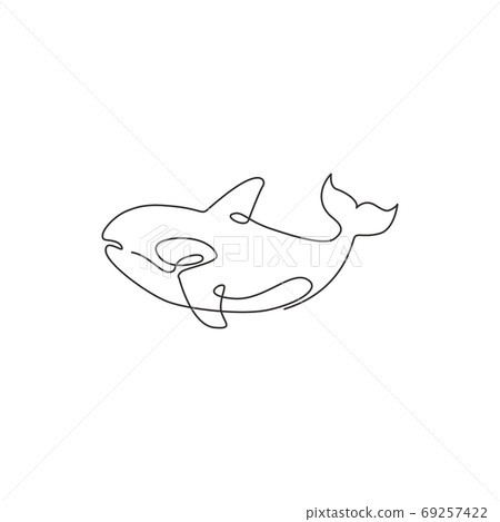 One continuous line drawing of cute orca for... - Stock Illustration ...