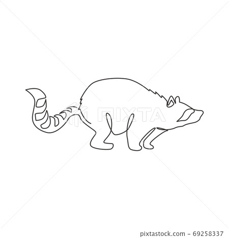 One single line drawing of lovely funny raccoon...-插圖素材 [69258337 ...