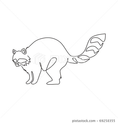 One continuous line drawing of cute racoon for... - Stock Illustration ...