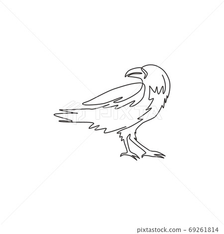 Single continuous line drawing of black raven... - Stock Illustration ...