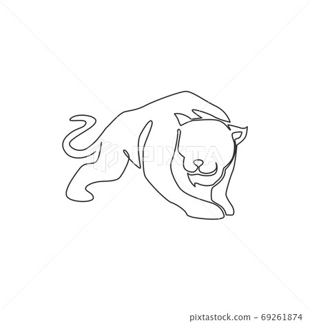 One single line drawing of wild leopard for... - Stock Illustration ...