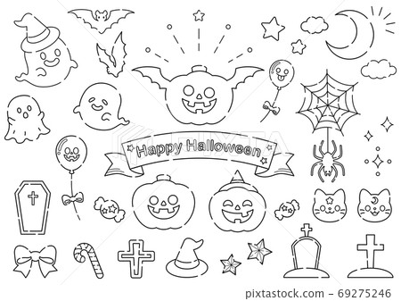 Halloween line drawing cute material collection - Stock Illustration ...
