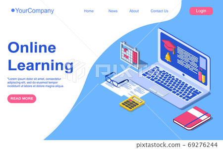 Online learning education concept . Laptop with... - Stock Illustration ...