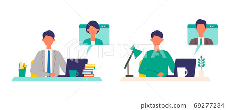 Illustration showing telework at work and at home - Stock Illustration ...