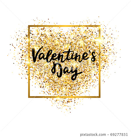 Valentines day gold glitter heart with glowing...-插圖素材 [69277831] - PIXTA圖庫
