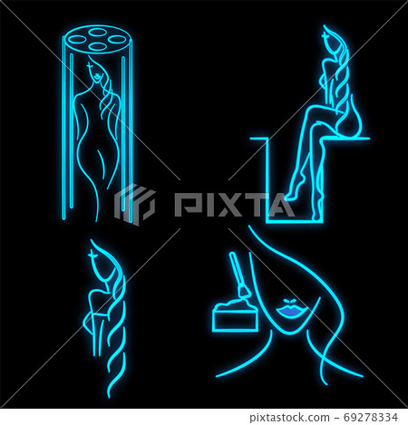 Set of bright luminous blue neon signs - Stock Illustration [69278334 ...