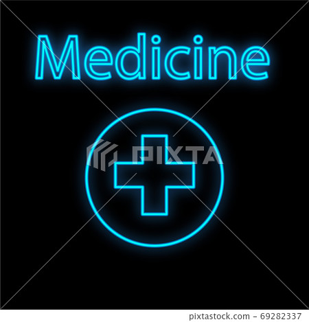 Bright luminous blue medical digital neon sign - Stock Illustration ...