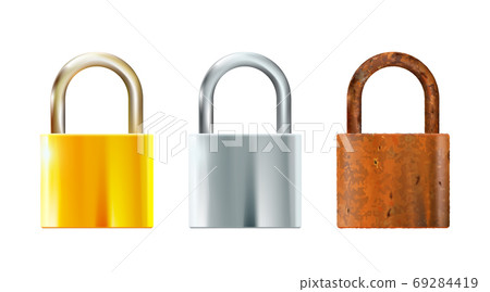 Three Locks set. Realistic Padlocks metal, gold... - Stock Illustration ...