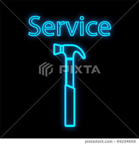 Bright luminous blue industrial digital neon sign - Stock Illustration ...