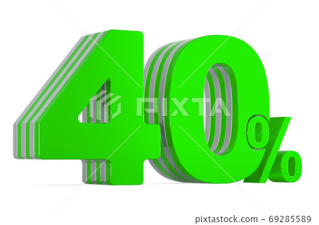Green 40 percent, discount concept. 3D rendering - Stock Illustration ...