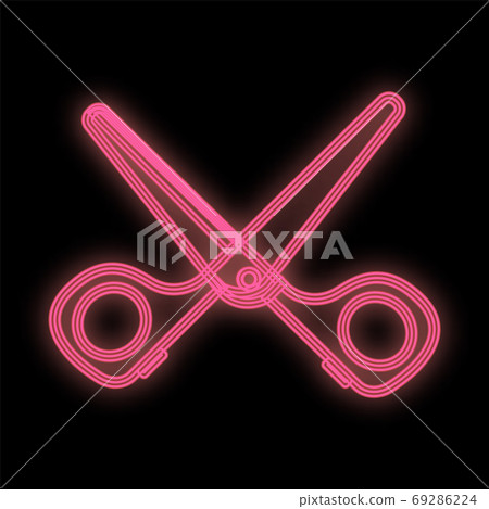 bright neon pink scissors on a black background. - Stock Illustration ...