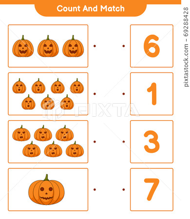 Counting game, count and match pumpkins...-插圖素材 [69288428] - PIXTA圖庫
