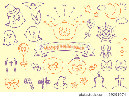 Halloween line drawing cute material collection - Stock Illustration ...