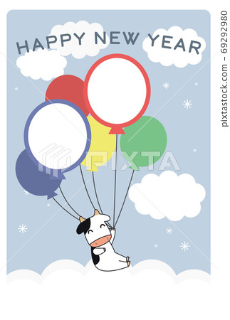 New Year's card ox year balloon photo frame... - Stock Illustration ...