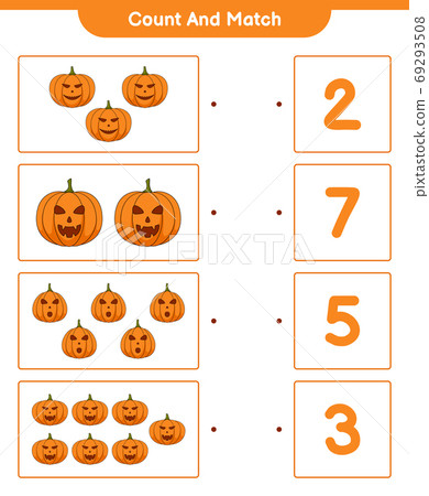 Counting game, count and match pumpkins... - Stock Illustration ...