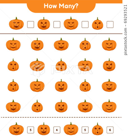Counting game, how many pumpkins educational... - Stock Illustration ...