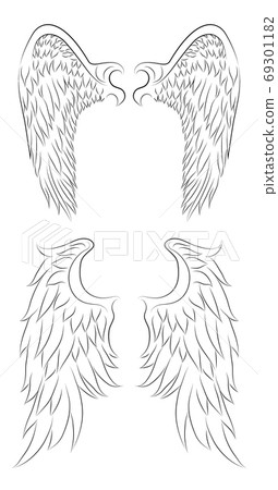 Set of different contour drawing of an angel... - Stock Illustration ...