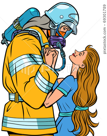 Fire rescue hero. Couple in love man and woman - Stock Illustration ...