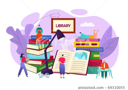 Library and knowledge concept, vector flat... - Stock Illustration ...