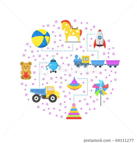 Cartoon Color Toys Round Design Template. Vector - Stock Illustration ...