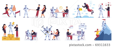 Human versus robot. Artificial intelligence... - Stock Illustration ...