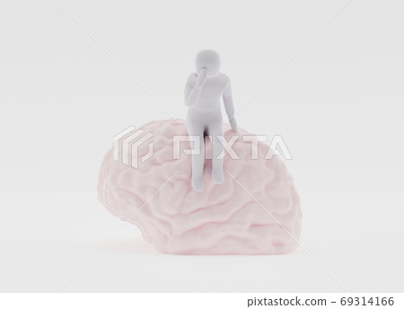 abstract man sits on a large brain model, a... - Stock Illustration ...