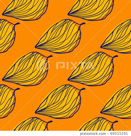 Yellow outlined leafs seamless pattern. Hand... - Stock Illustration ...