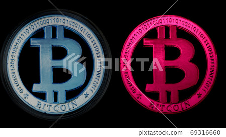 Blue and Pink Bitcoin Crypto Currency - Stock Illustration [69316660 ...