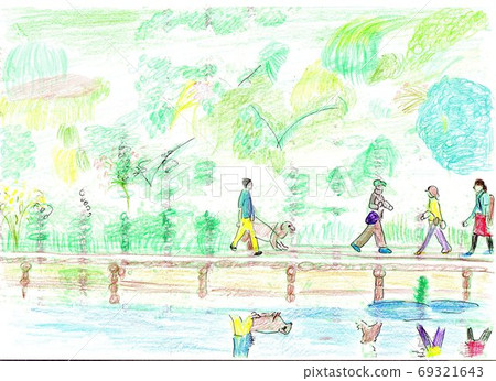 Taking a walk around the pond - Stock Illustration [69321643] - PIXTA
