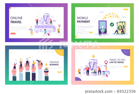 Online Travel Landing Page Set. Visit World - Stock Illustration ...