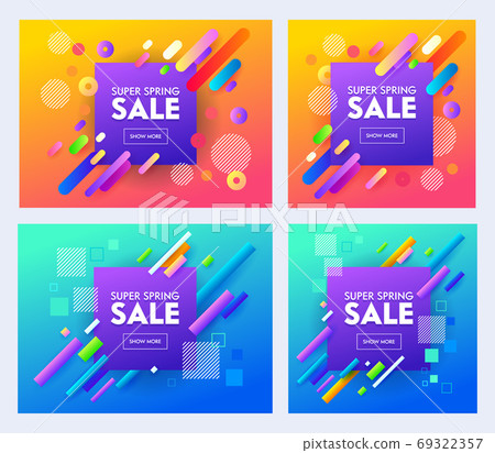 Spring Super Sale Poster Set Color Design - Stock Illustration ...