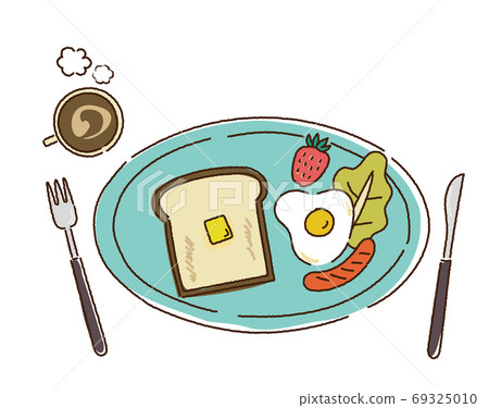 Breakfast with toast, morning plate,... - Stock Illustration [69325010 ...