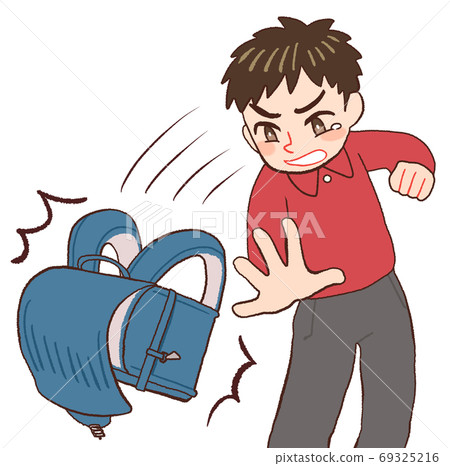A child throwing a school bag with anger and... - Stock Illustration ...