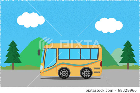 Vector illustration of a yellow tour bus on the... - Stock Illustration ...