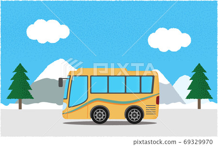 Vector illustration of a yellow tour bus on the... - Stock Illustration ...