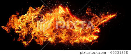 Abstract fire bird flapping in the dark - Stock Illustration [69331858 ...