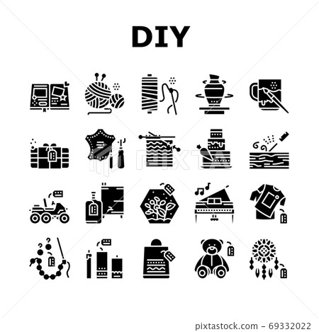 Diy Crafts Handmade Collection Icons Set Vector - Stock Illustration ...