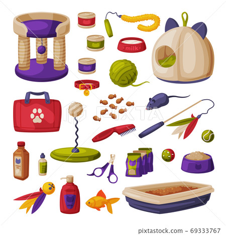 Cat Accessories Set, Pet Shop Products, Food,... - Stock Illustration ...