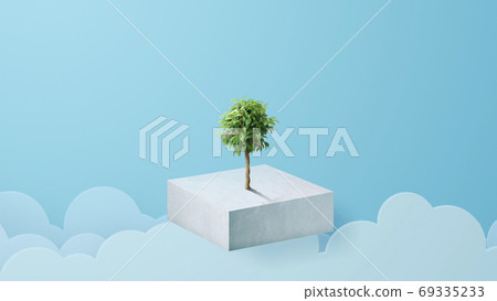 Surrealism--a tree in a cube floating in the sky - Stock Illustration ...