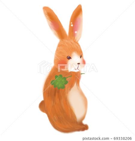 Rabbit with a four-leaf clover that brings good... - Stock Illustration ...