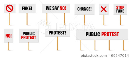 Protest signs with slogan on wooden holder.... - Stock Illustration ...